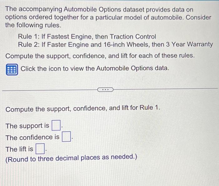 Solved The accompanying Automobile Options dataset provides | Chegg.com