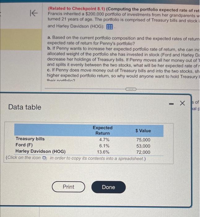 Solved (Related to Checkpoint 8.1) (Computing the portfolio | Chegg.com