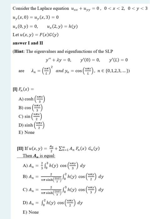 Solved Consider the Laplace equation uxx + Uyy = 0, 0 | Chegg.com