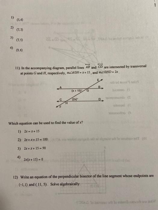 Solved 1) (5.6) 2) (7.3) 3) (7.5) 4) 11) In the accompanying | Chegg.com