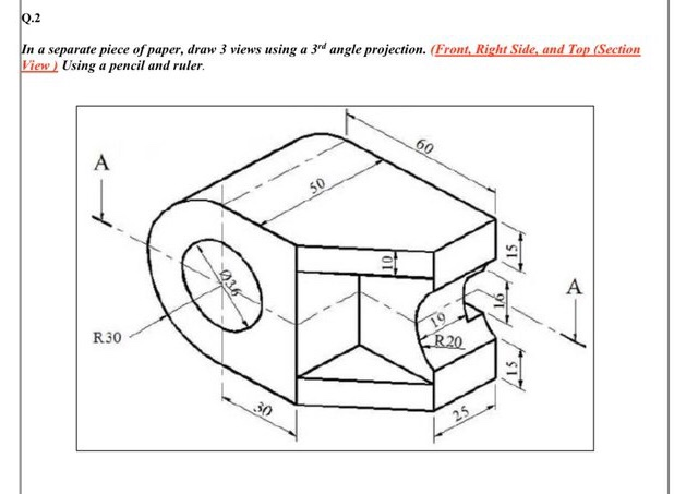 Solved In a separate piece of paper, draw 3 views using a | Chegg.com