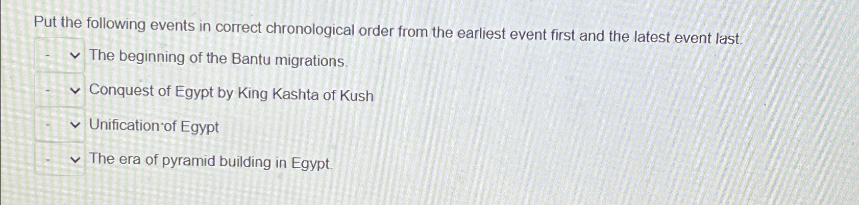 Solved Put the following events in correct chronological | Chegg.com