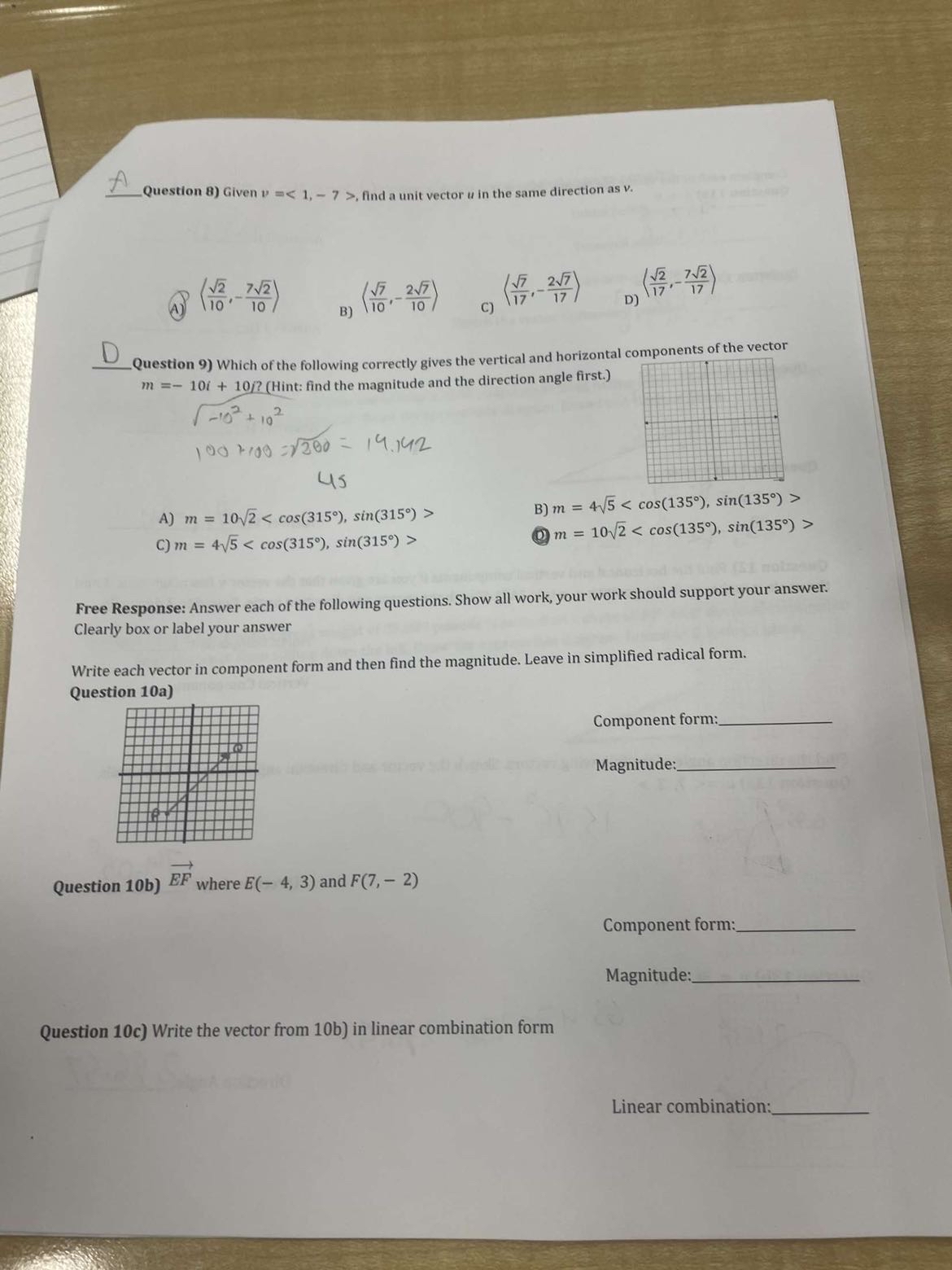 Solved Question 8) ﻿Given v=(:1,-7:), ﻿find a unit vector u | Chegg.com