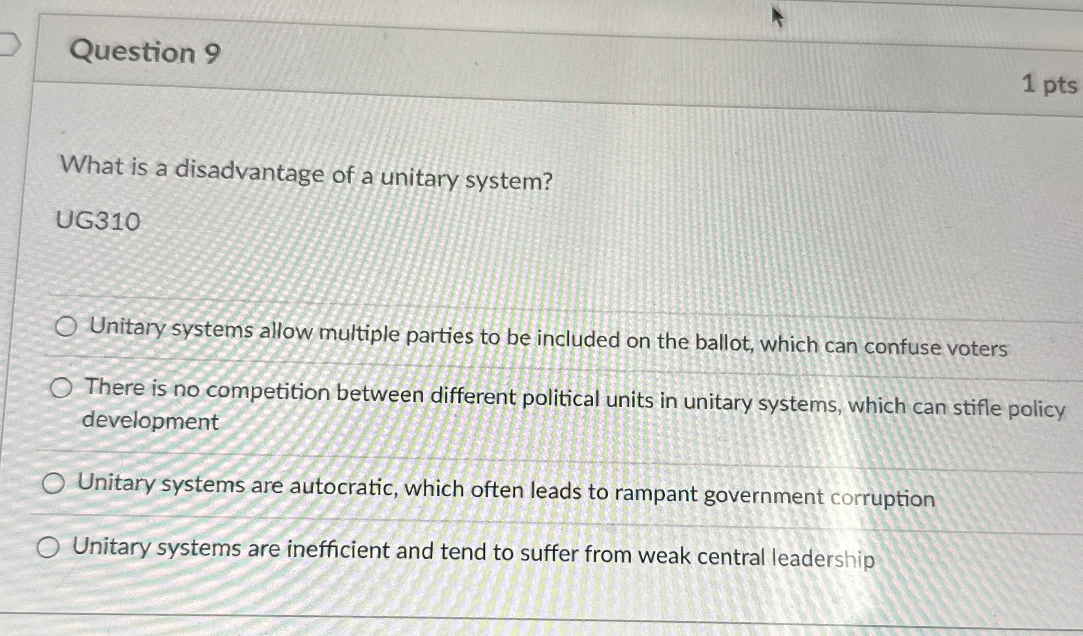 Solved Question 9What is a disadvantage of a unitary | Chegg.com