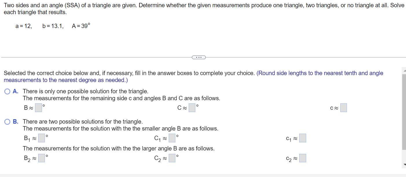 Solved Two sides and an angle (SSA) ﻿of a triangle are | Chegg.com