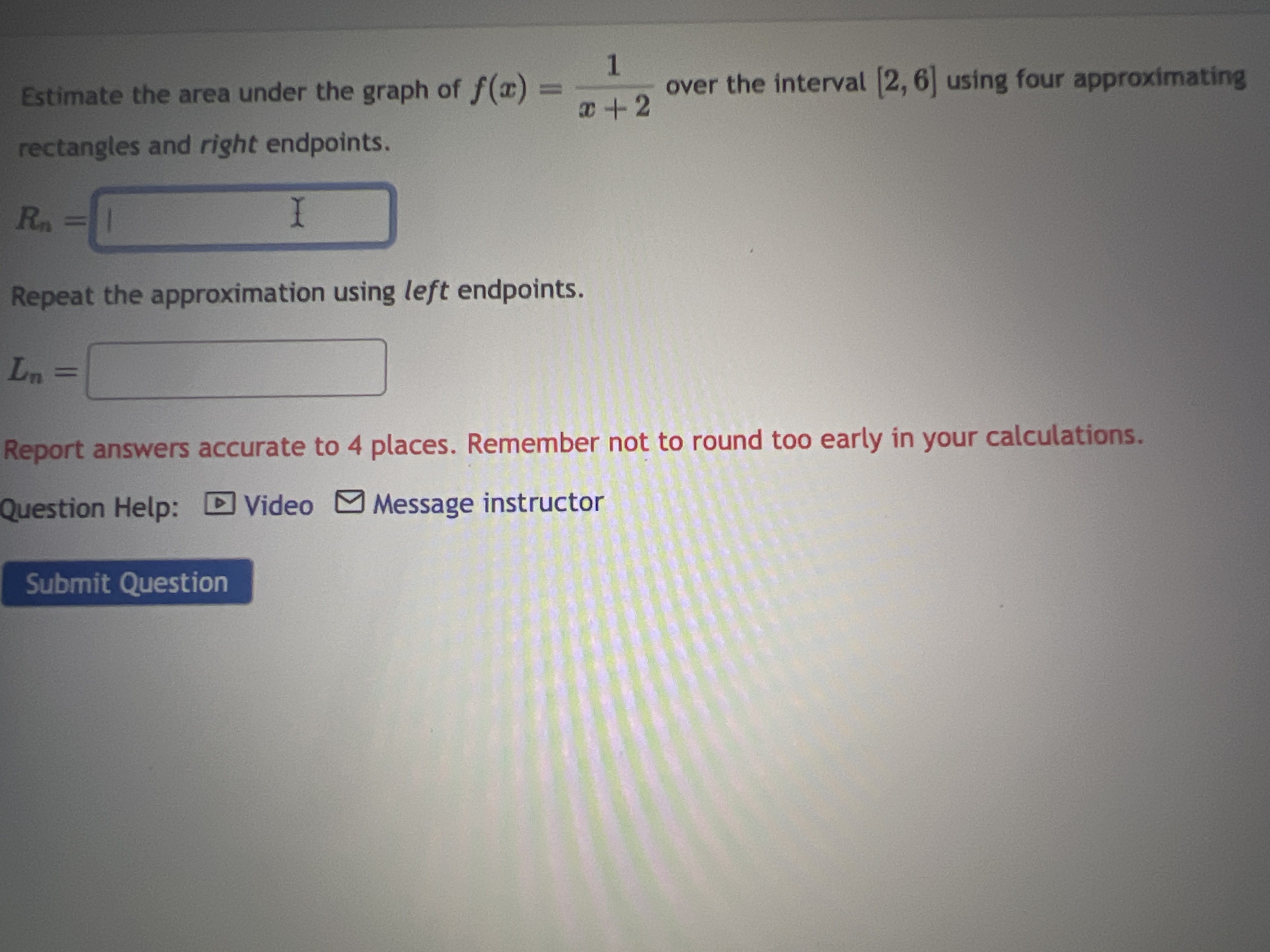 Solved Estimate the area under the graph of f(x)=1x+2 ﻿over | Chegg.com