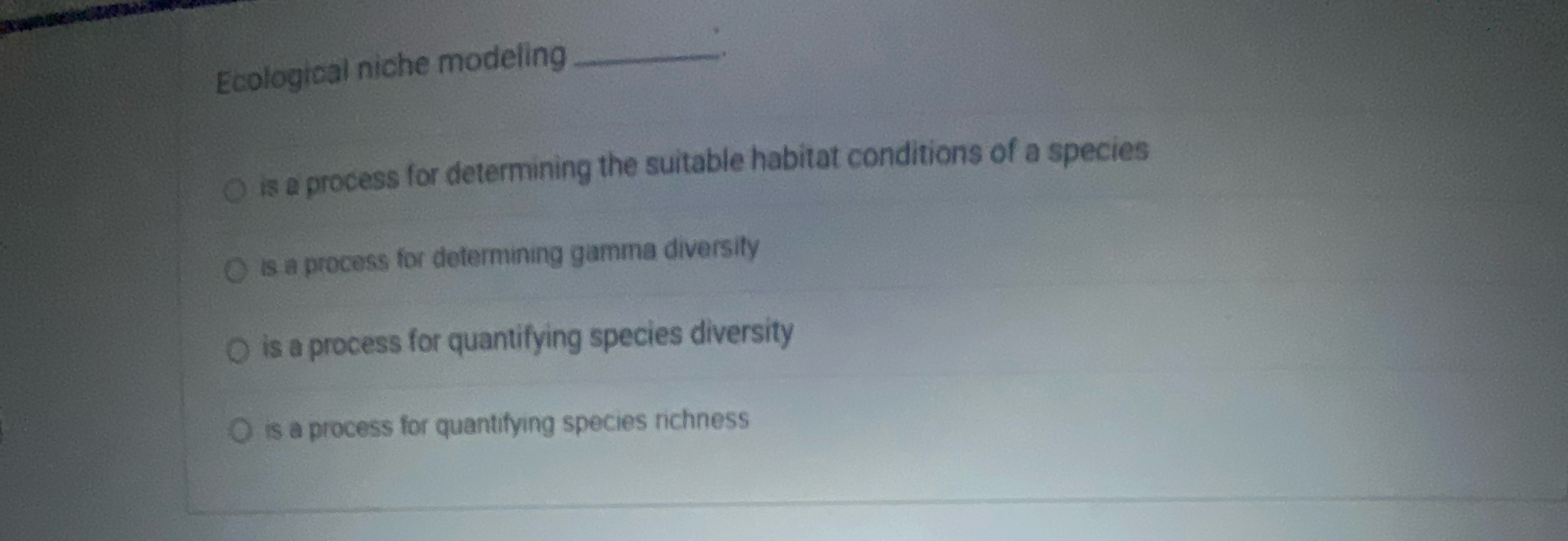 Solved Ecological niche modeling q,is a process for | Chegg.com