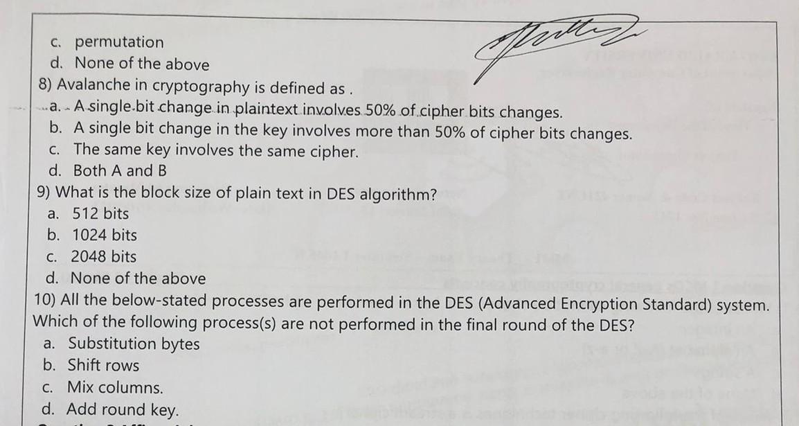 Solved Question.1 MCQs general cryptography concepts | Chegg.com