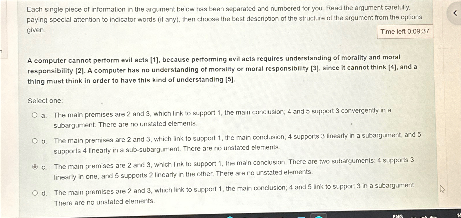 Solved Each single piece of information in the argument | Chegg.com