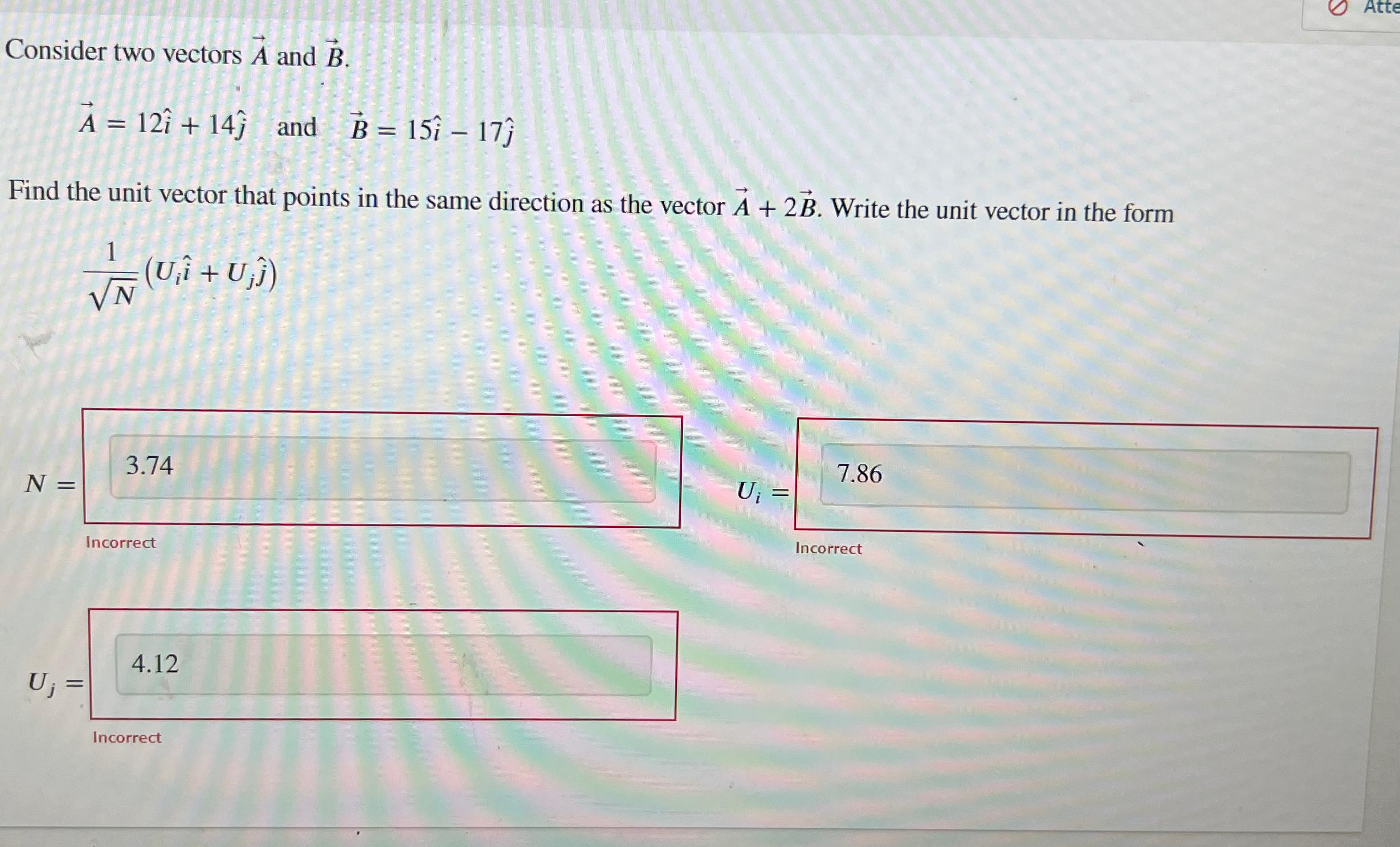 Solved Consider two vectors vec(A) ﻿and | Chegg.com