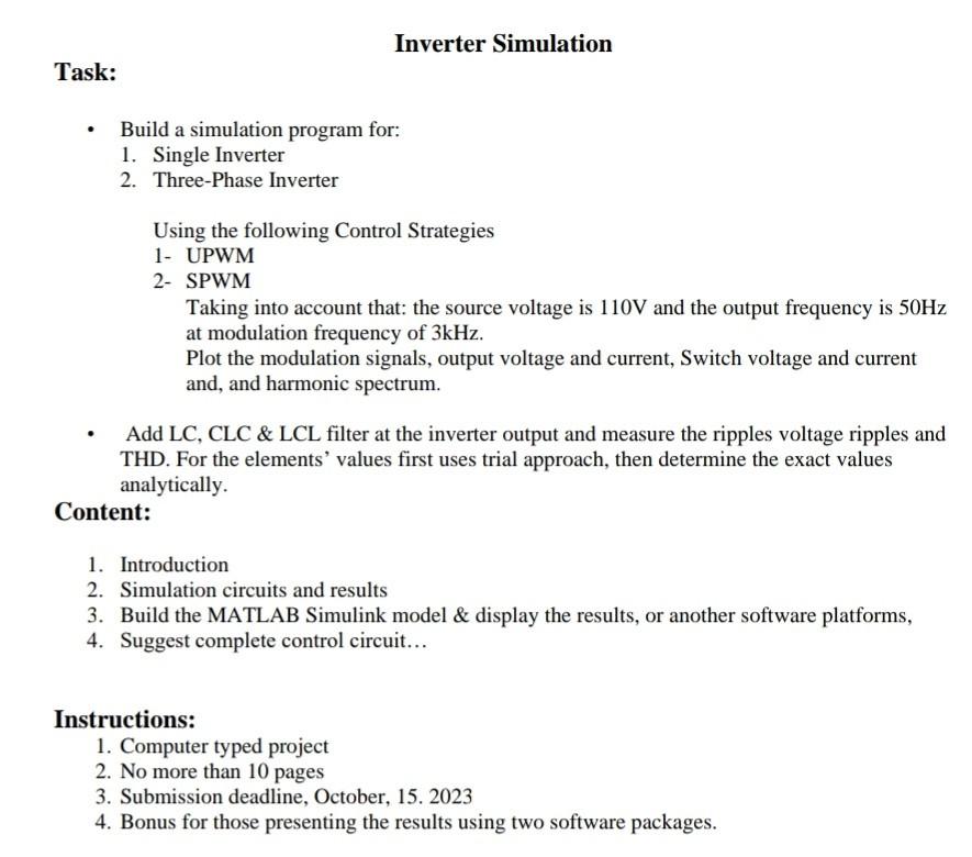 Solved Inverter Simulation Task: - Build a simulation | Chegg.com