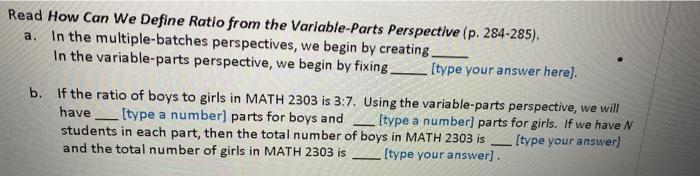 Solved Read How Can We Define Ratio from the Variable-Parts | Chegg.com