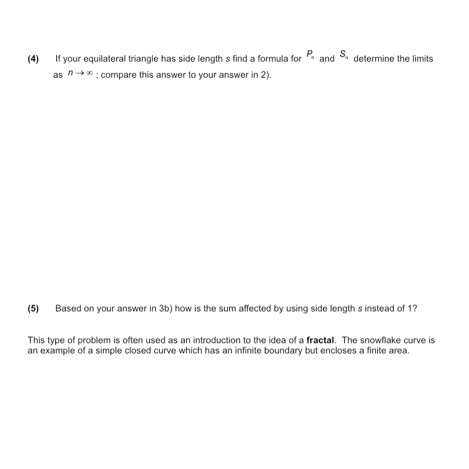 Solved (4) ﻿If your equilateral triangle has side length s | Chegg.com