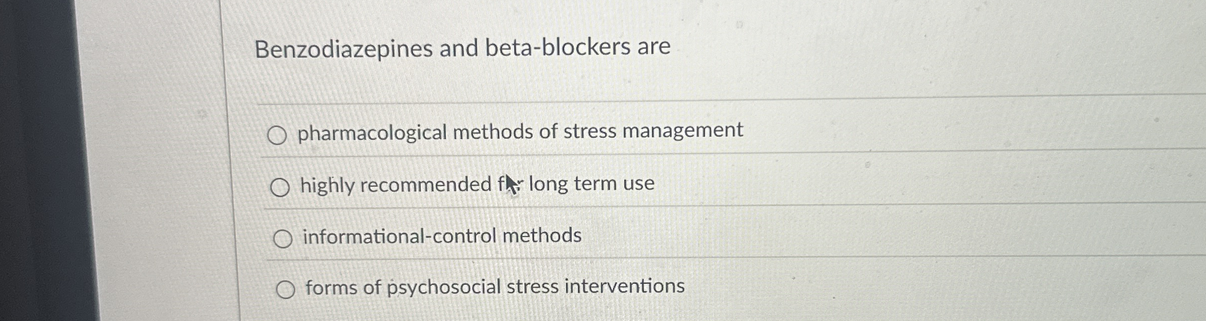 Solved Benzodiazepines and beta-blockers arepharmacological | Chegg.com