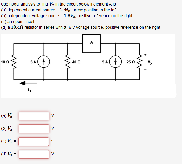 Solved Use nodal analysis to find Vx ﻿in the circuit below | Chegg.com