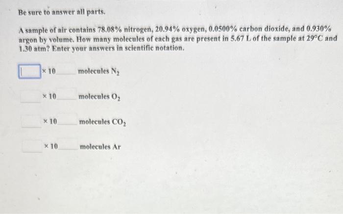 Solved A sample of air contains 78.08% nitrogen, 20.94\% | Chegg.com