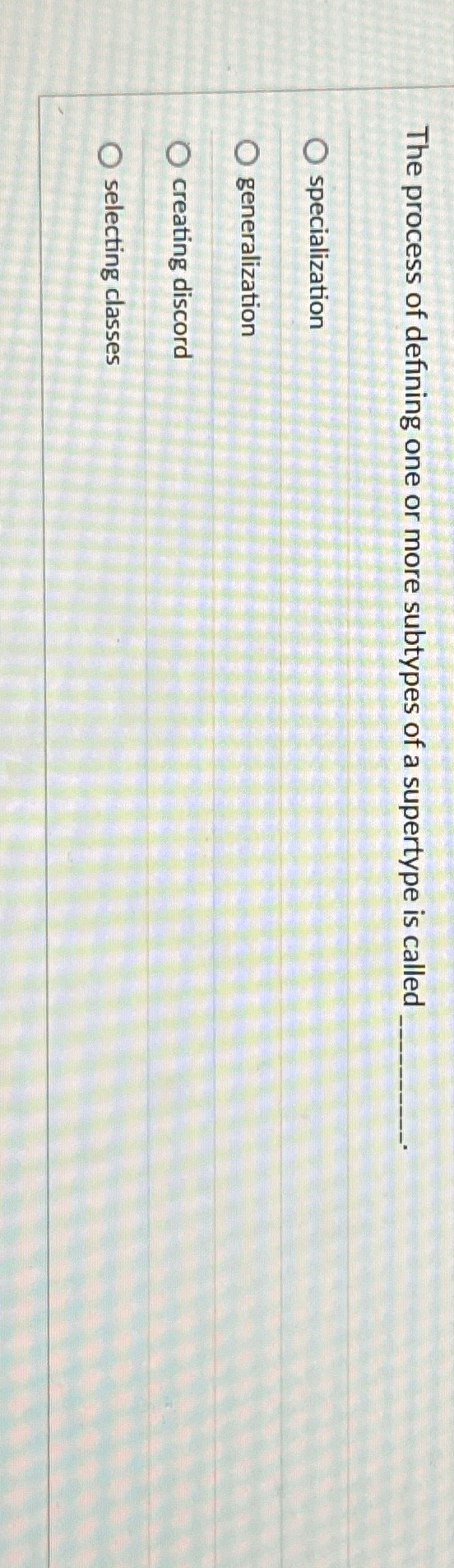 Solved The process of defining one or more subtypes of a | Chegg.com