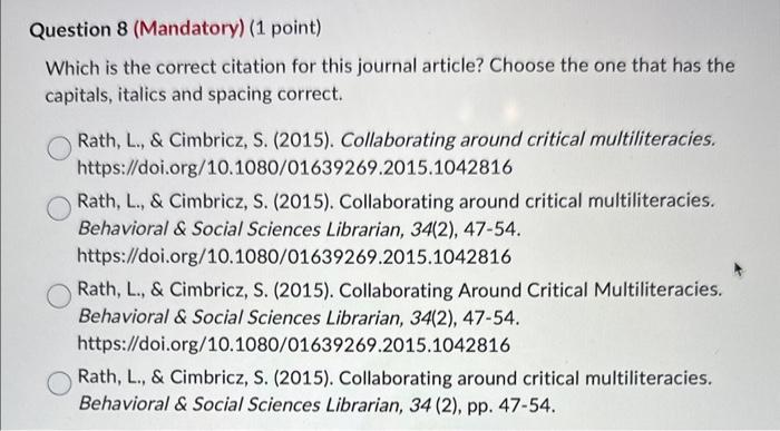 Which is the correct citation for this journal | Chegg.com