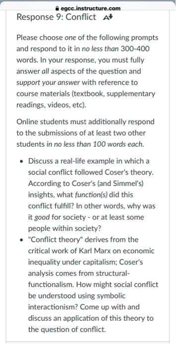 Solved A egcc.instructure.com Response 9: Conflict At Please | Chegg.com