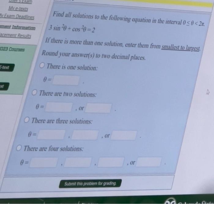 Solved Find all solutions to the following equation in the | Chegg.com