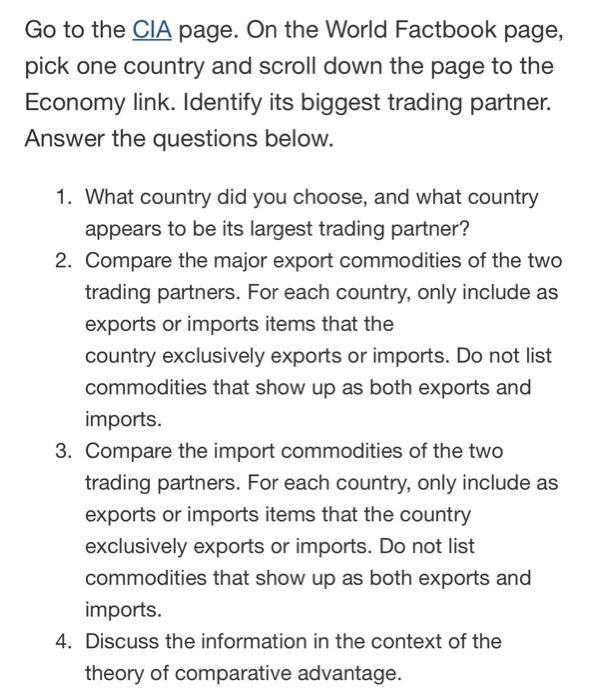 Solved Go to the CIA page. On the World Factbook page, pick | Chegg.com