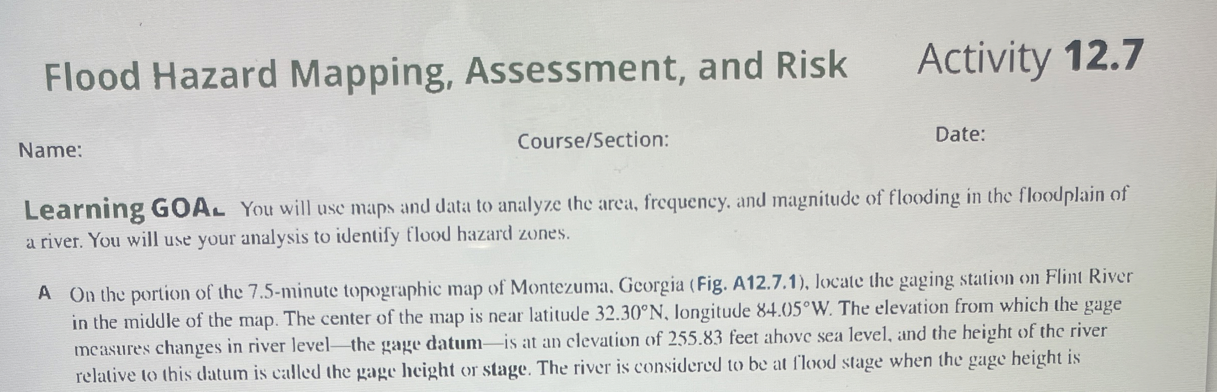 Solved Flood Hazard Mapping, Assessment, and RiskActivity | Chegg.com