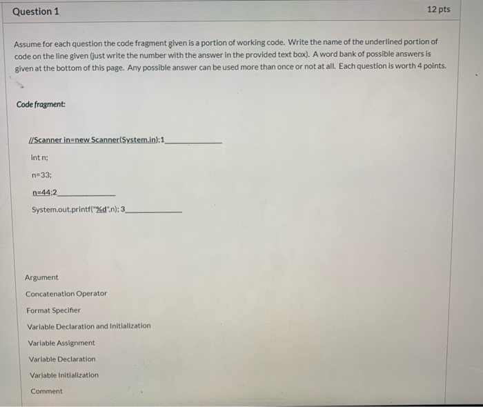 Solved Question 1 12 pts Assume for each question the code | Chegg.com