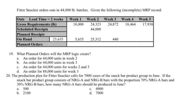 Solved Fitter Snacker orders oats in 44,000 lb. batches. | Chegg.com