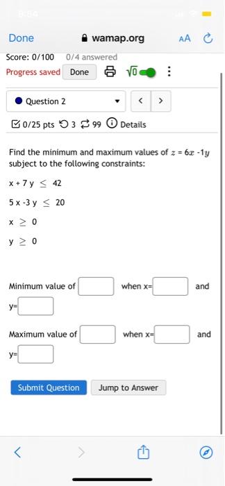 Solved AA C Done wamap.org Score: 0/1000/4 answered Progress | Chegg.com