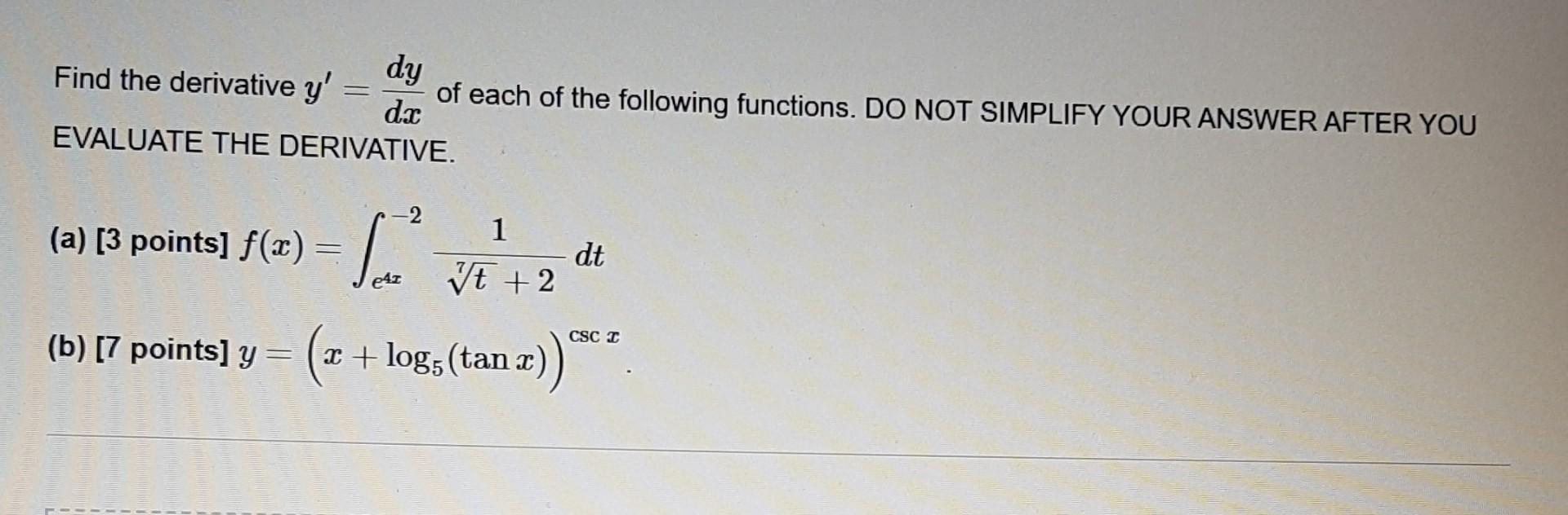Solved dy Find the derivative y' of each of the following | Chegg.com
