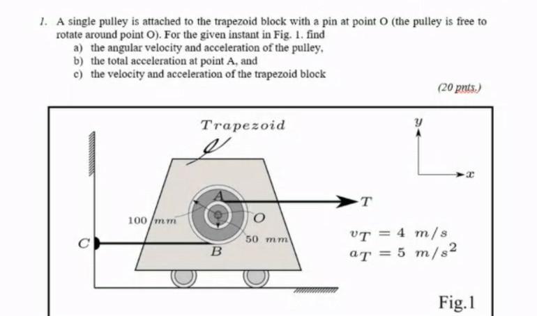 Solved 1. A single pulley is attached to the trapezoid block | Chegg.com