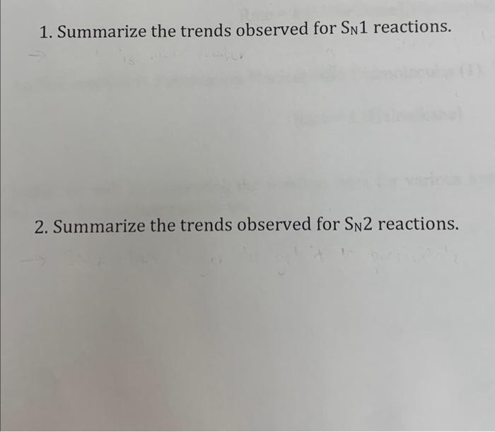 Solved 1. Summarize the trends observed for SN1 reactions. | Chegg.com