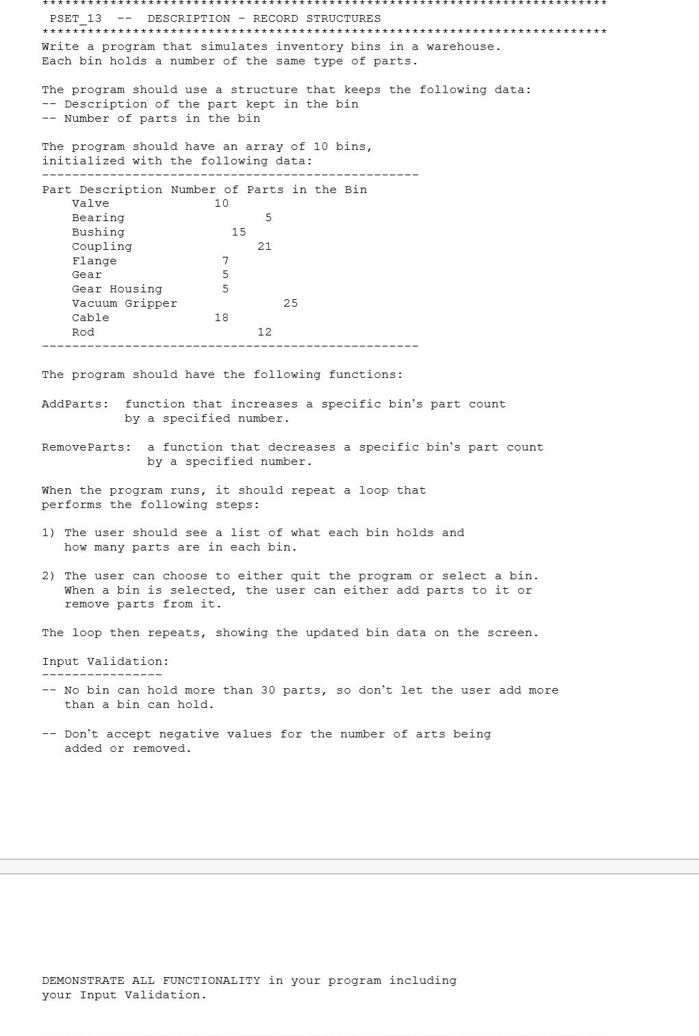 Solved PSET 13 DESCRIPTION - RECORD STRUCTURES Write a | Chegg.com