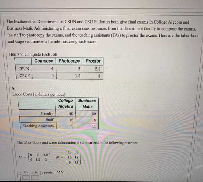 Solved The Mathematics Departments at CSUN and CSU Fullerton | Chegg.com