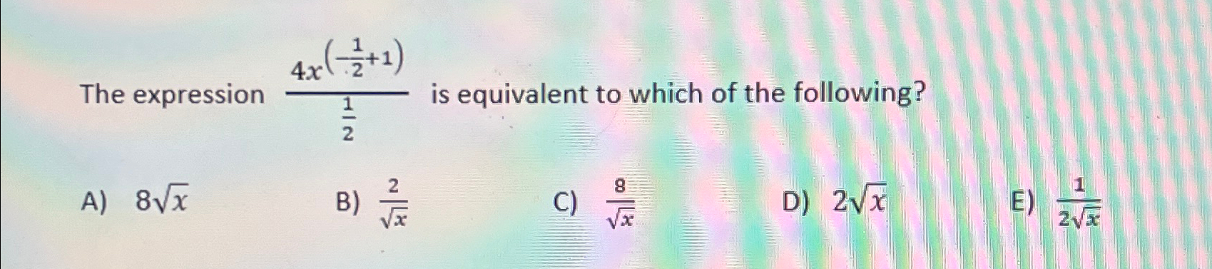Solved The expression 4x(-12+1)12 ﻿is equivalent to which of | Chegg.com
