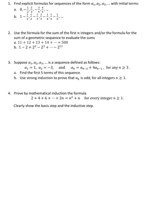 Solved 1. Find explicit formulas for sequences of the form | Chegg.com
