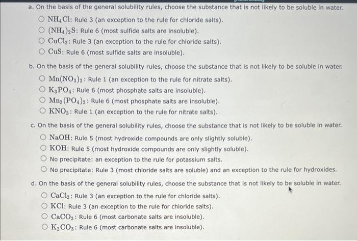 Solved a. On the basis of the general solubility rules, | Chegg.com