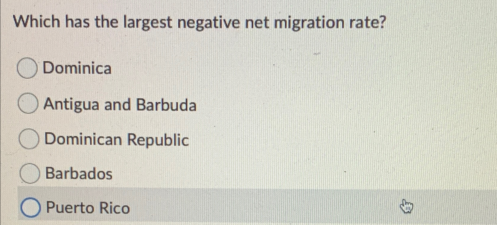 Solved Which has the largest negative net migration | Chegg.com