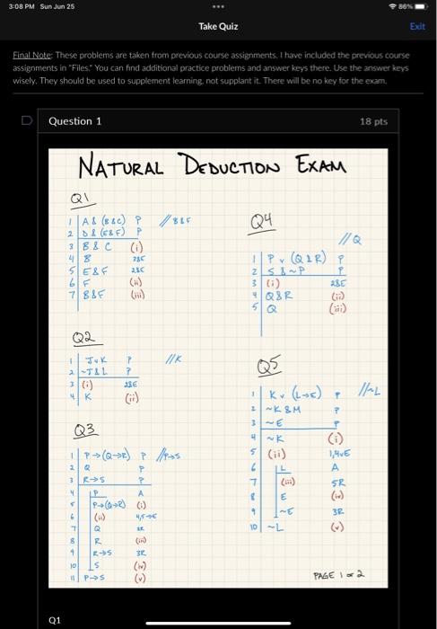 Natural Deduction Exam | Chegg.com