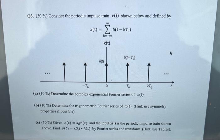 Solved Q3. (30%) Consider the periodic impulse train x(t) | Chegg.com