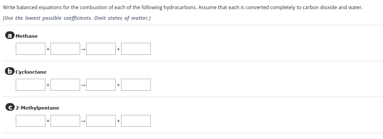 Solved Write balanced equations for the combustion of ﻿each | Chegg.com