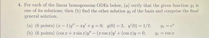 Solved For each of the linear homogeneous ODEs below, (a) | Chegg.com