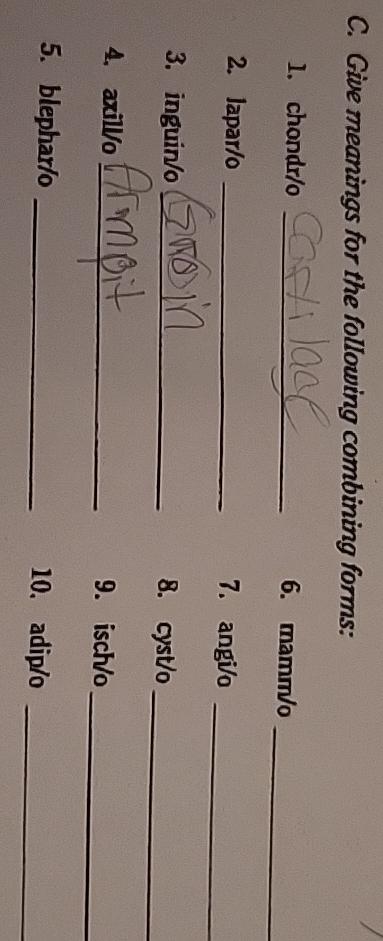 Solved C. ﻿Give meanings for the following combining | Chegg.com