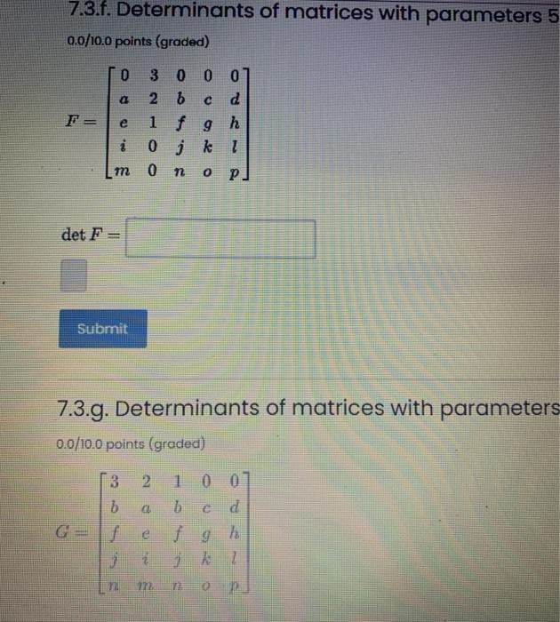 Solved 7.3. Determinants of a matrices with parameters n | Chegg.com