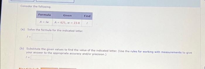 Solved Consider the following. Formula 1 = Nog A = /w Given | Chegg.com