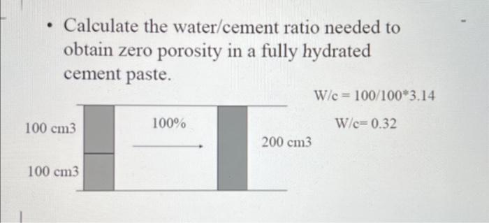 Solved - Calculate the water/cement ratio needed to obtain | Chegg.com Solved - Calculate the water/cement ratio needed to obtain | Chegg.com