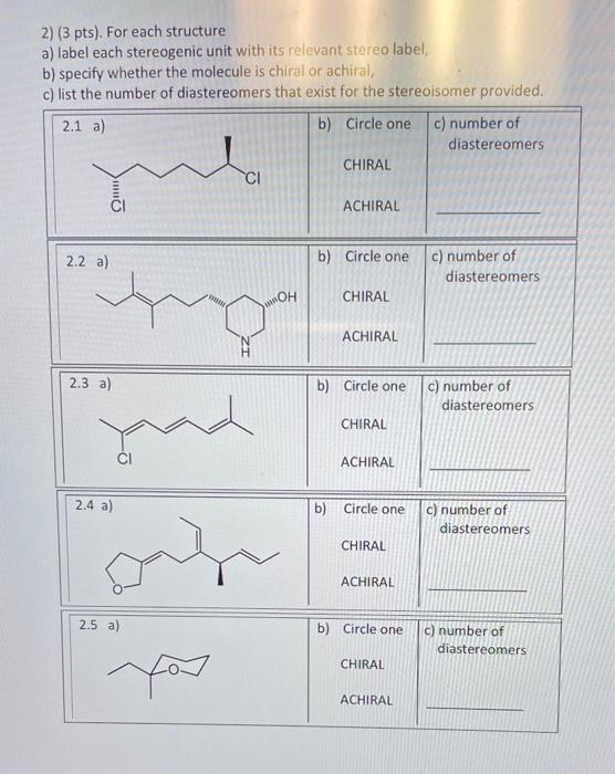 Solved 2) (3 pts). For each structure a) label each | Chegg.com