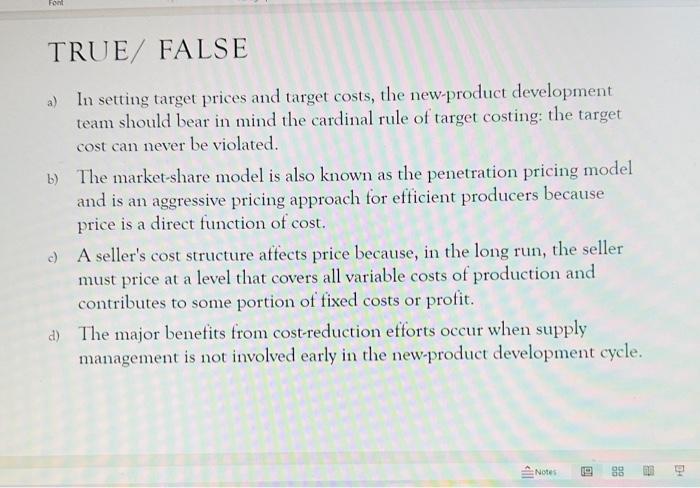 Solved a) In setting target prices and target costs, the | Chegg.com