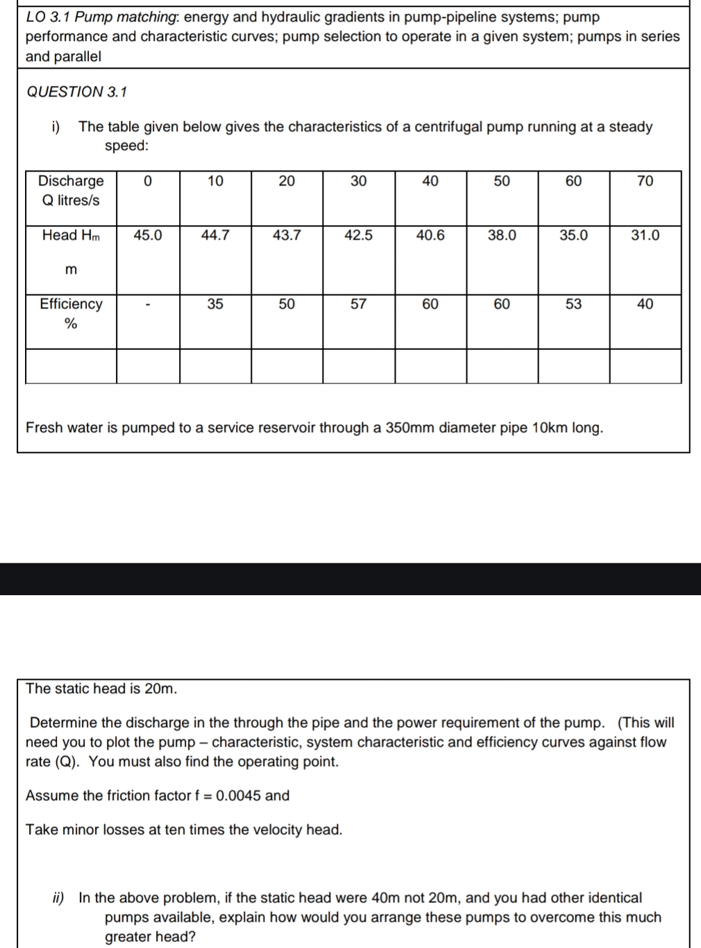 Solved LO 3.1 ﻿Pump matching: energy and hydraulic gradients | Chegg.com