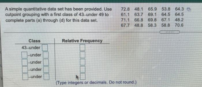 Solved A simple quantitative data set has been provided. Use | Chegg.com